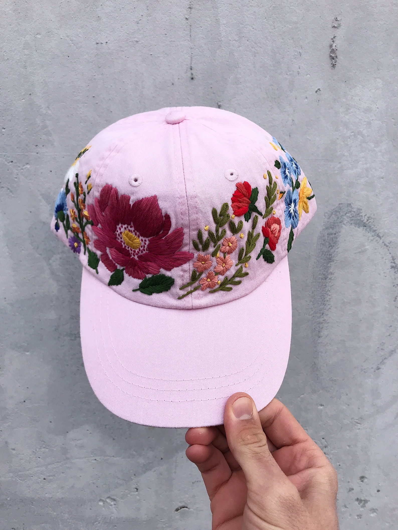 Hand Embroidered Baseball Cap With Flowers Personalized Gift - Etsy