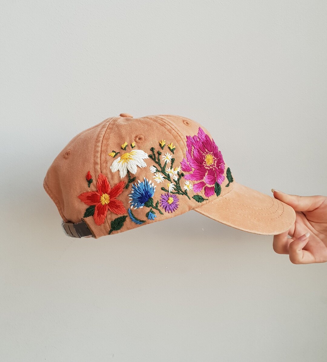Hand Embroidered Baseball Hat for Women Custom Embroidered Flowers ...