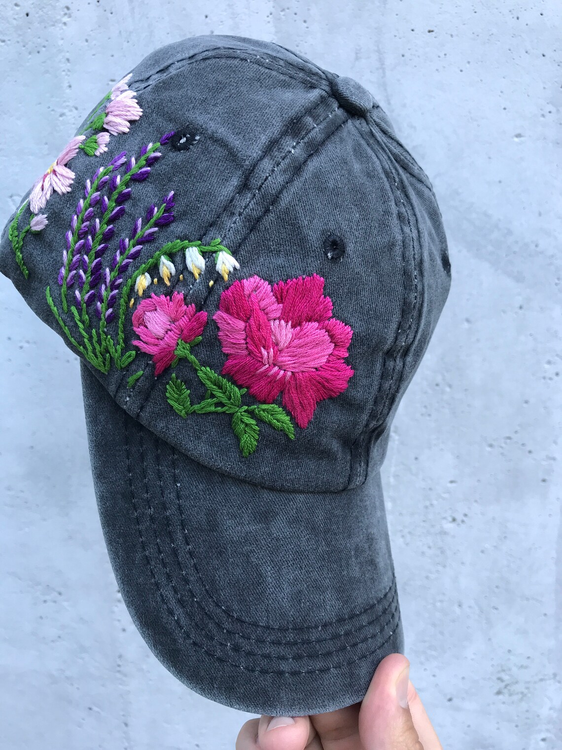 Hand Embroidered Hat / Custom Embroidered Hat / Floral | Etsy