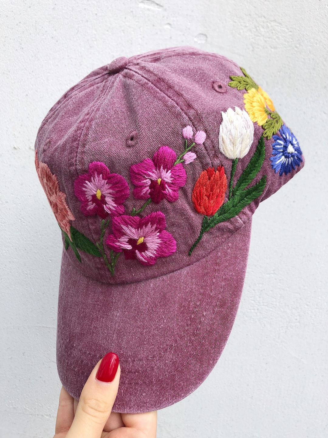 Floral Baseball Hat, Women Beach Cap With Botanical Embroidery, Summer ...