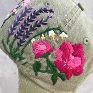 Custom Hand Stitched Hat / Hand Embroidered Hat / Floral Hat / Colorful ...