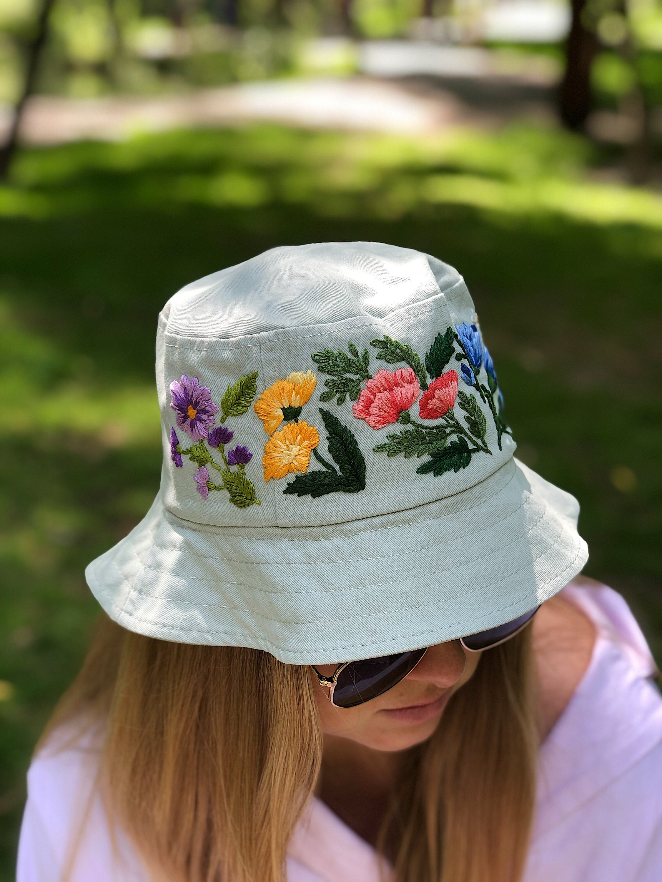Hand Embroidered Bucket Hat Embroidered Hat Custom Etsy