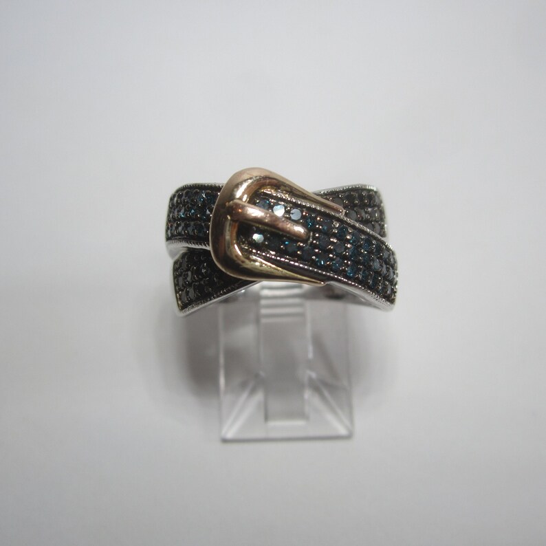 Black and Blue Diamond Belt Buckle Ring Size 7 Vintage Sterling Silver ...