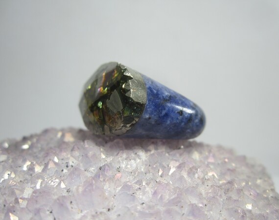 Carved Purple Jasper and Bismuth Ring Size 10 Solid S… - Gem