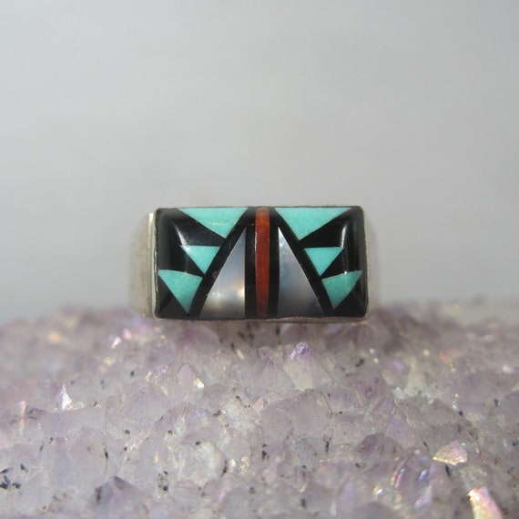 Sam Begay Navajo Multi Stone Inlay Ring Size 12.5 Vin… - Gem
