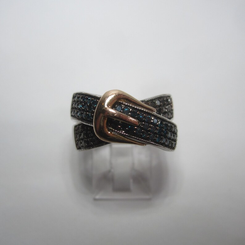 Black and Blue Diamond Belt Buckle Ring Size 7 Vintage Sterling Silver ...