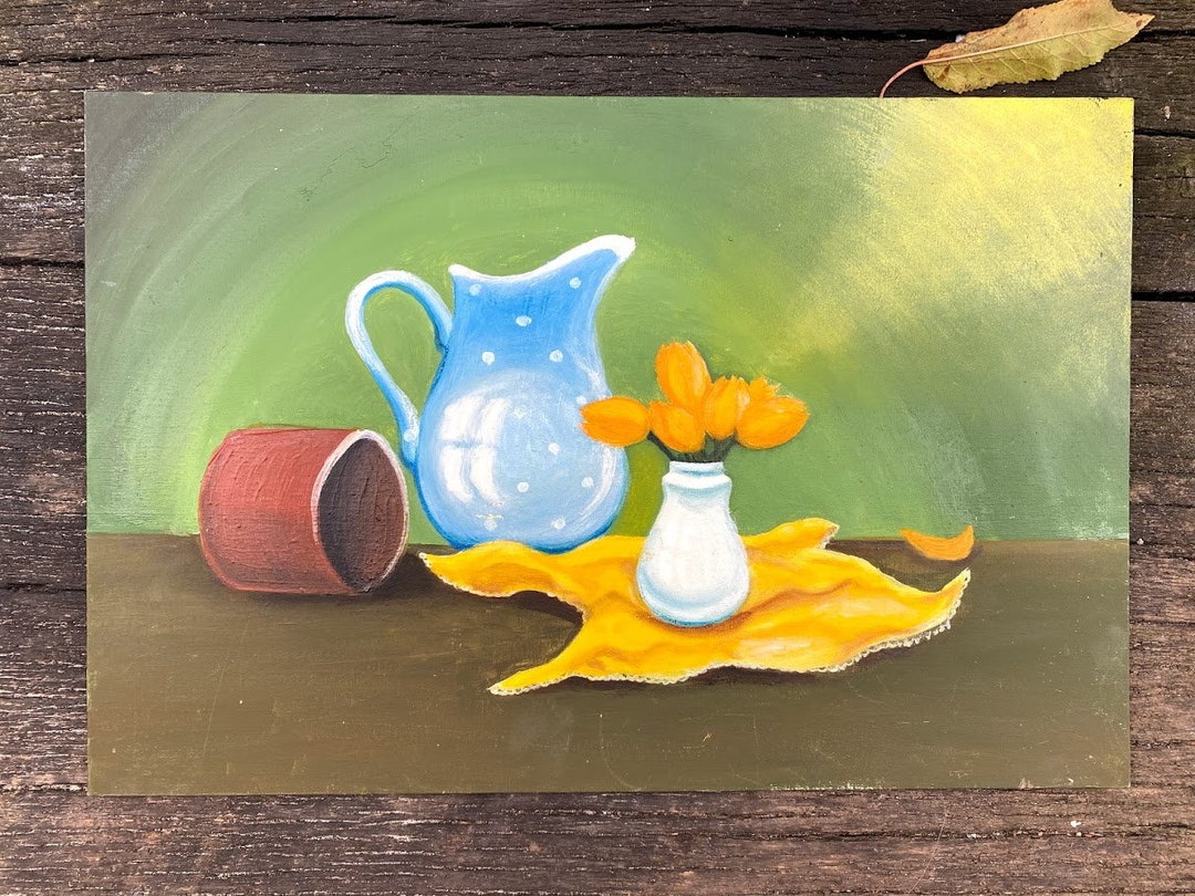 Blue Jug Still Life Oil Painting, Original Kitchen Wall Art, 16x24 - Etsy