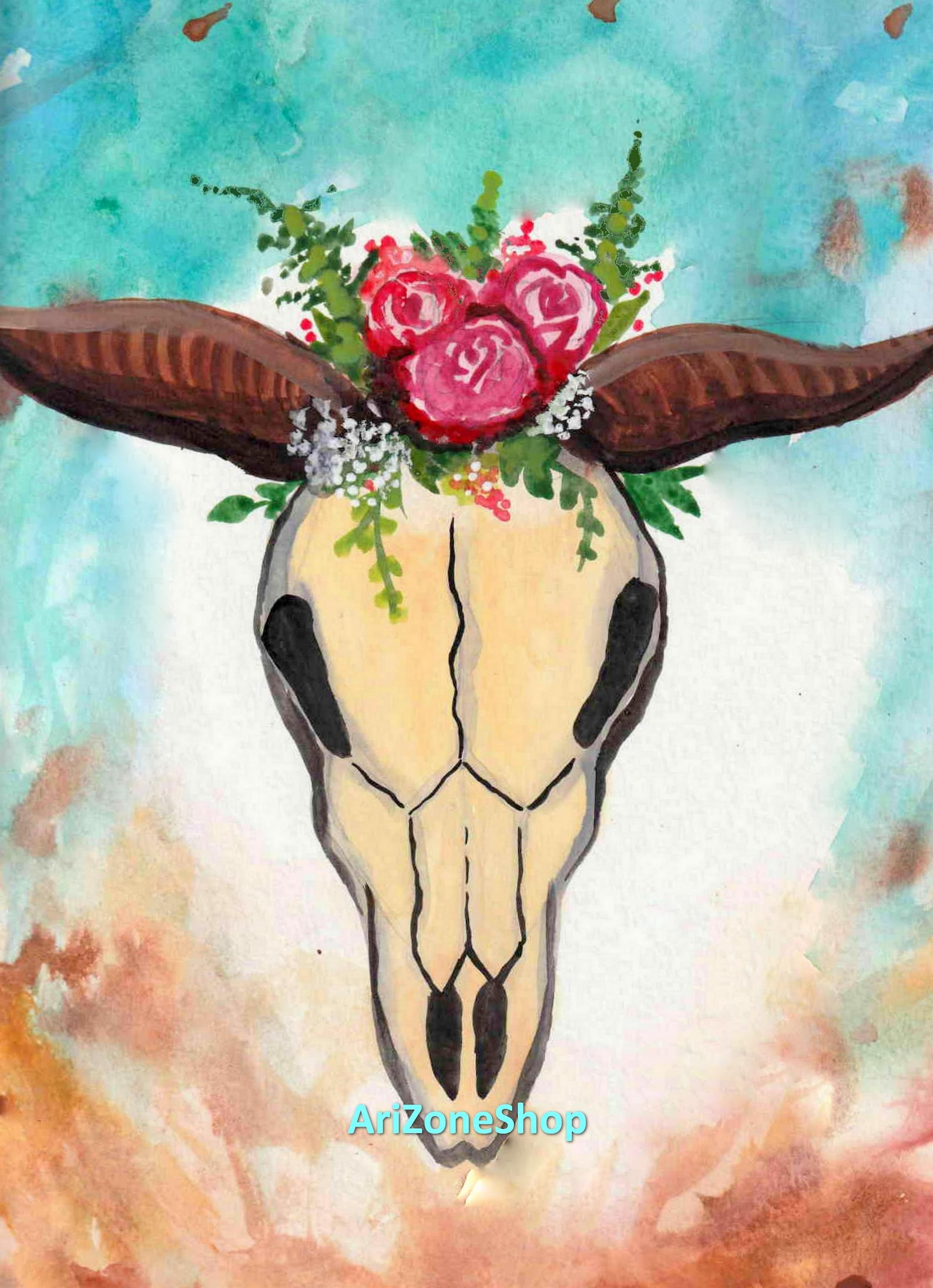 Buffalo Skull Watercolor Print Cow Bull Buffalo Skull Rustic - Etsy