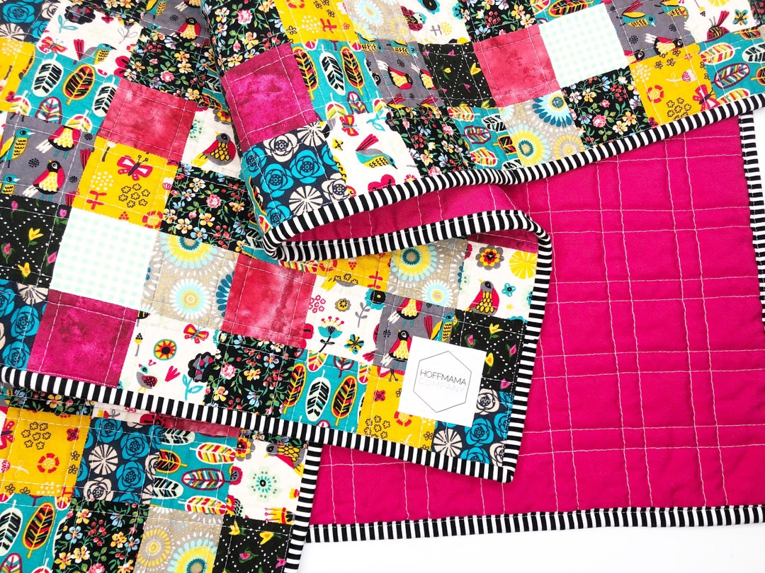 Hot Pink Patchwork Quilt, Eclectic Baby Blanket, Bright Primary ...