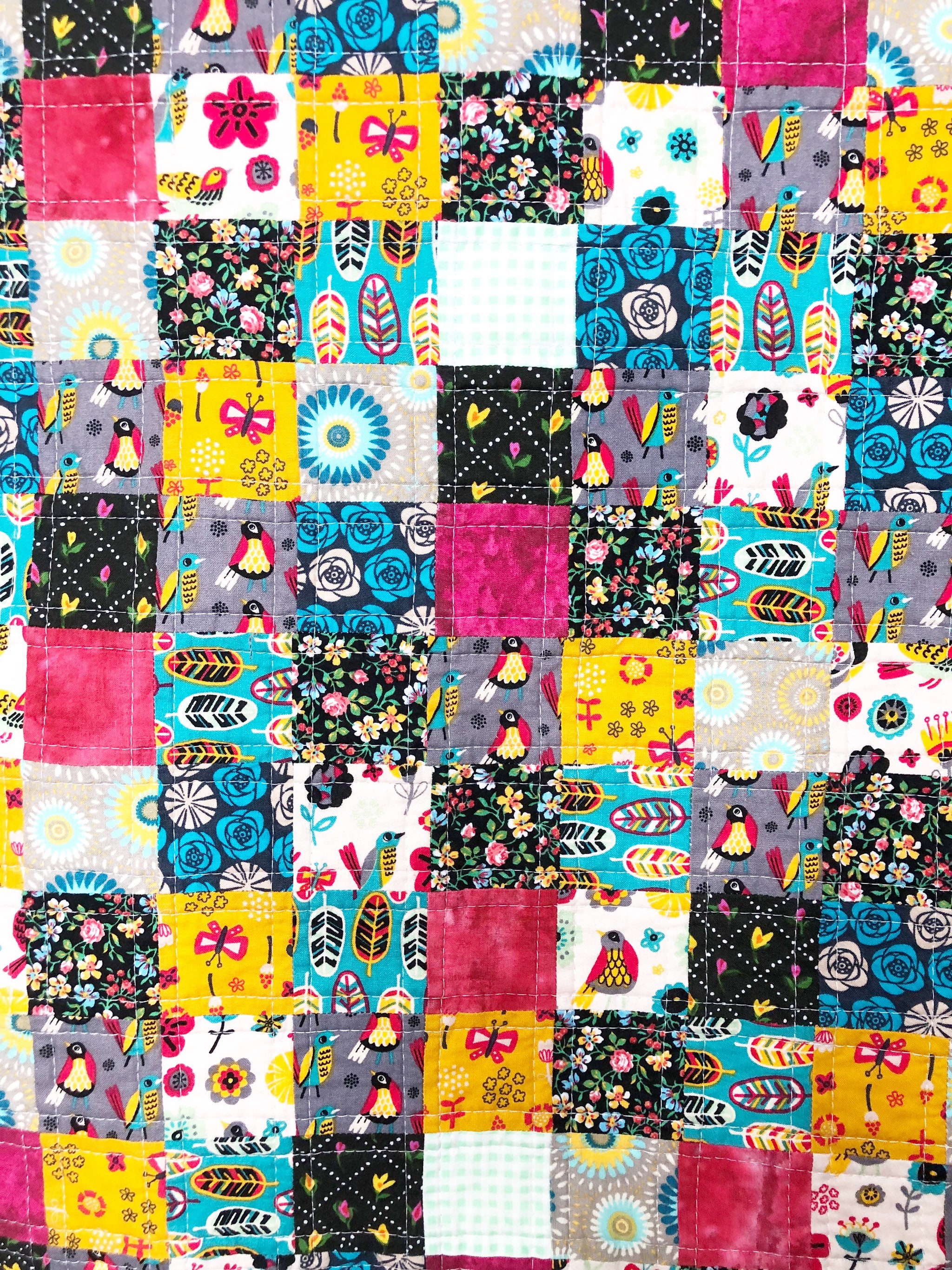 Hot Pink Patchwork Quilt, Eclectic Baby Blanket, Bright Primary ...