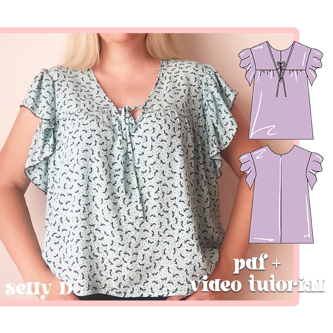 Top Pdf Sewing Pattern, Women's Top, Short Sleeve Top, Ruffled Sleeves ...