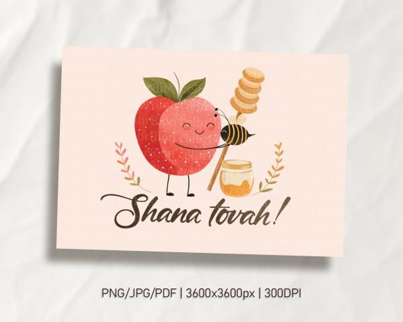 Apples and Honey Rosh Hashanah Greeting Card Jewish New Years Gift ...