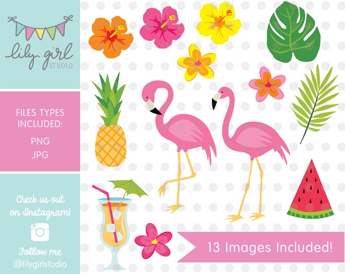 Tropical Clipart Set. Hawaii, Beach and Summer Clipart Bundle for ...