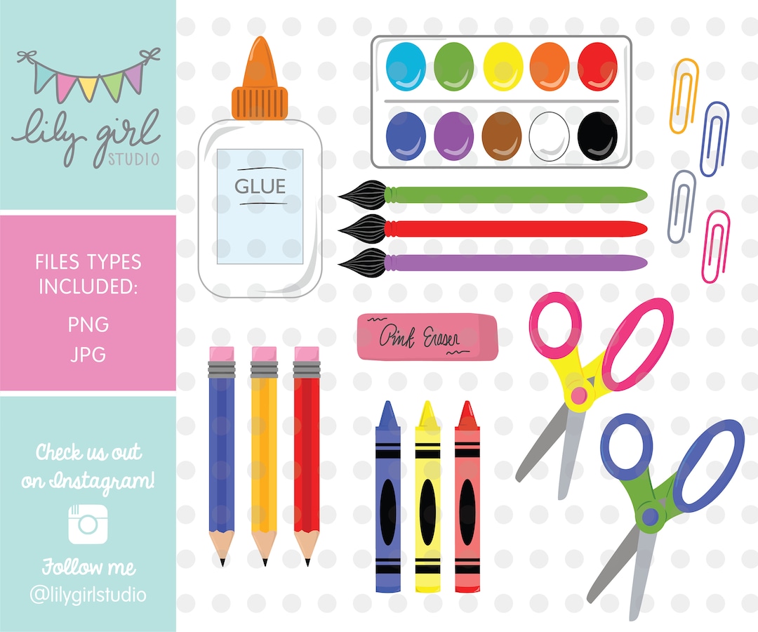 18 School Supplies Clipart Images, Back to School, PNG and JPG Files ...