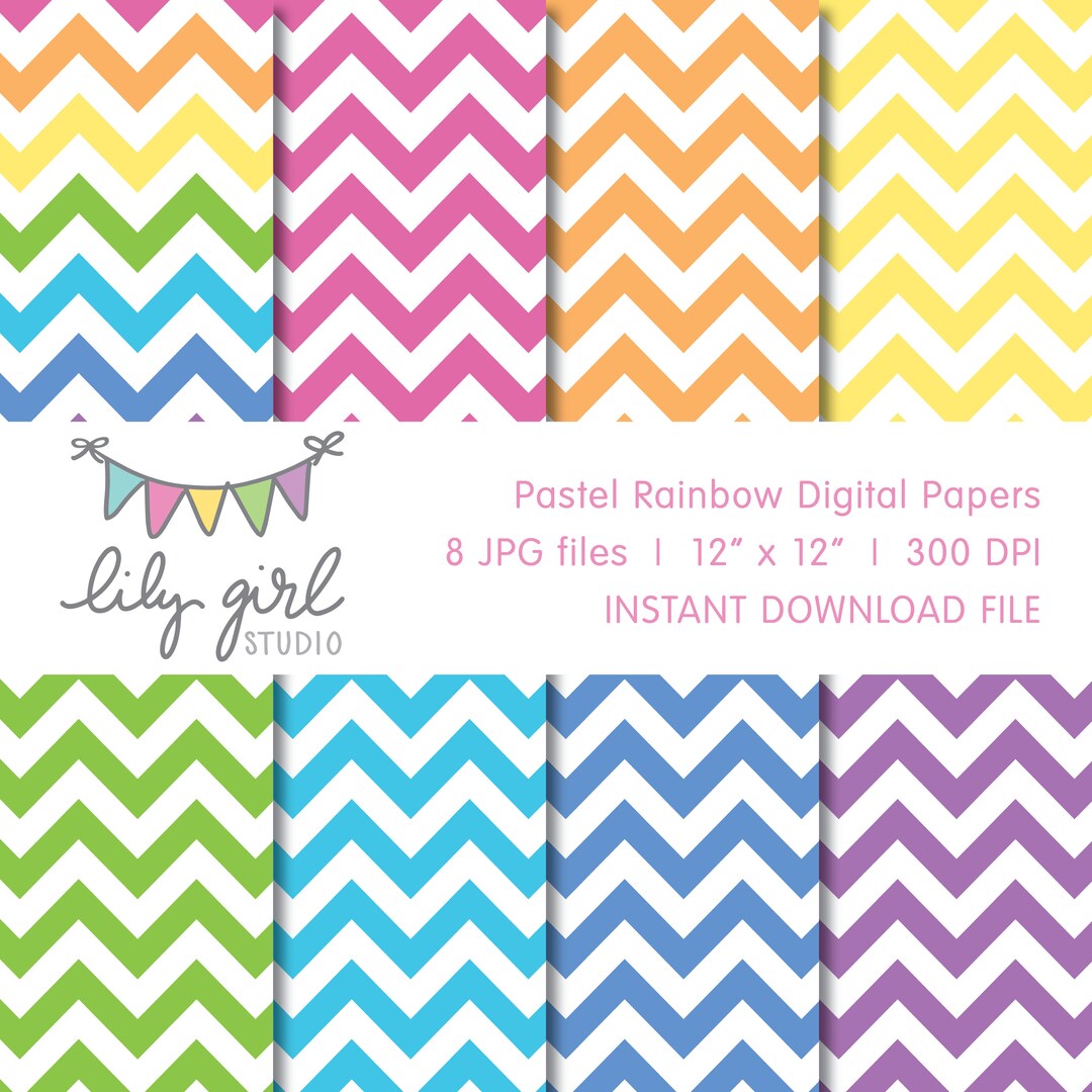 Pastel Rainbow Chevron Digital Paper Set 12x12 Digital - Etsy