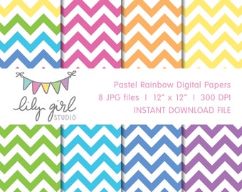 Rainbow Chevron Digital Paper Set 12x12 Digital Papers | Etsy
