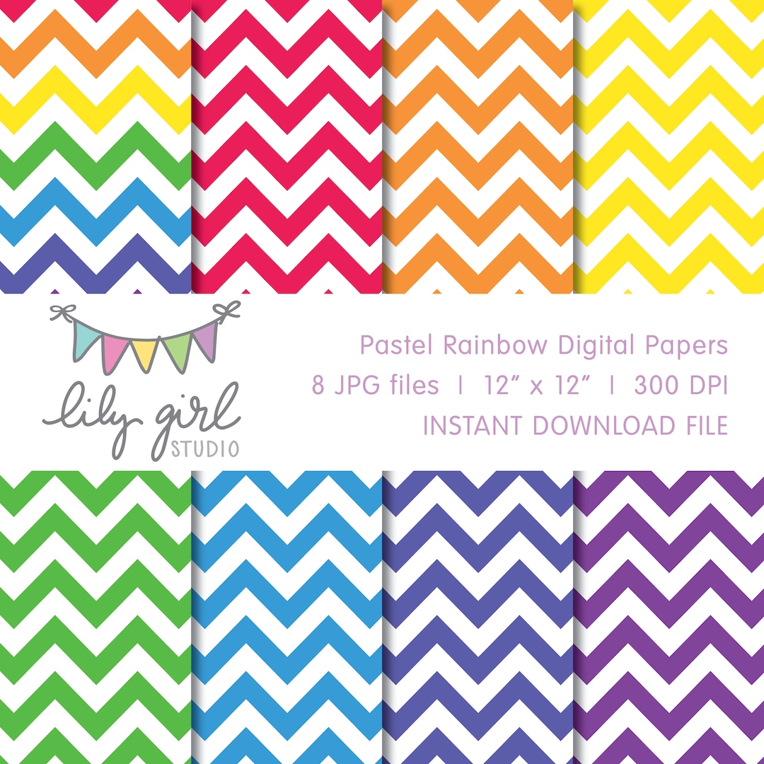 Rainbow Chevron Digital Paper Set, 12x12" Digital Papers for ...