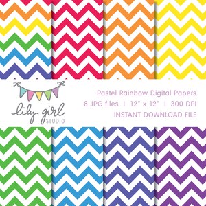 Rainbow Chevron Digital Paper Set, 12x12" Digital Papers for ...