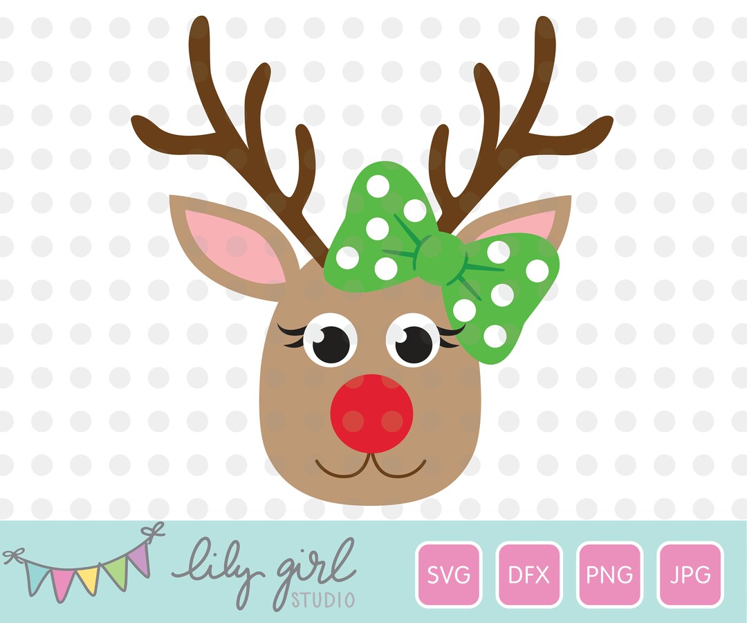 Christmas Cutting File, Cute Reindeer Girl With Bow, SVG, Png, Jpg and ...