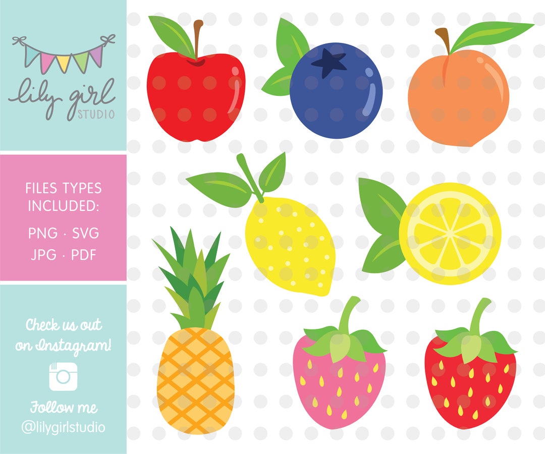 Fruit Clipart Bundle, Fresh Fruit, Png, Jpg, Svg and Pdf Files, Clip ...