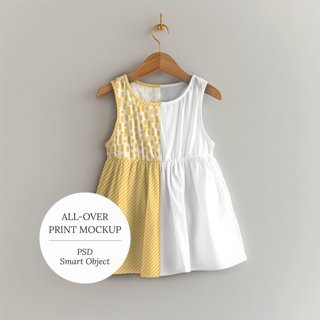 Girl's Summer Dress Mockup, All-over Print Mockup for Surface Designers ...