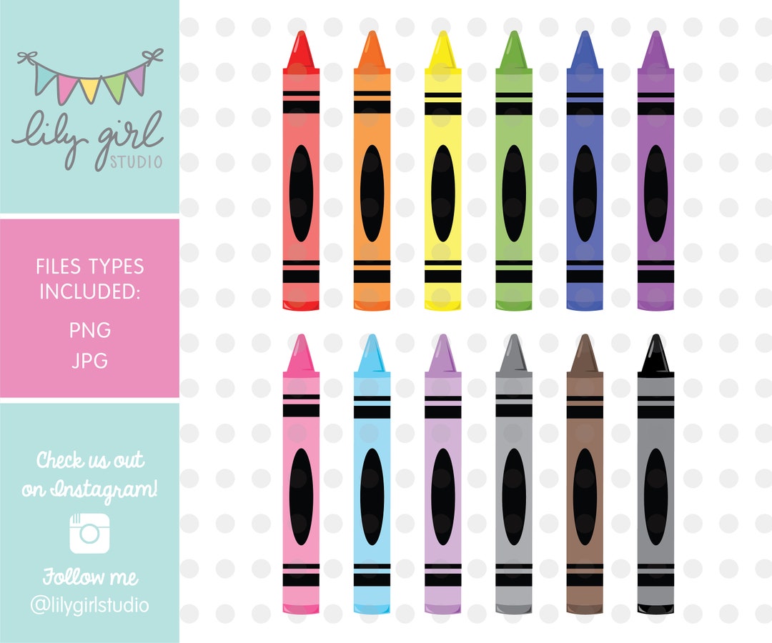 12 Crayon Clipart Images, School Supplies, Kids Toys, PNG and JPG Files ...