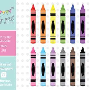 12 Crayon Clipart Images, School Supplies, Kids Toys, PNG and JPG Files ...