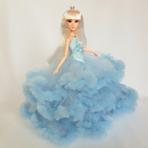 Princess With White Hair and Bangs, in a Lush and Long Blue Dress-cloud ...