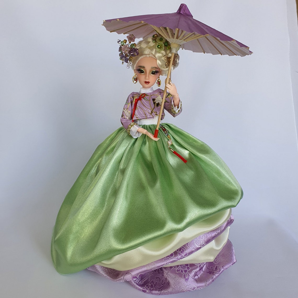 Korean Geisha, Kisaeng, White Hair, Green With Lilac Hanbok, Asian ...