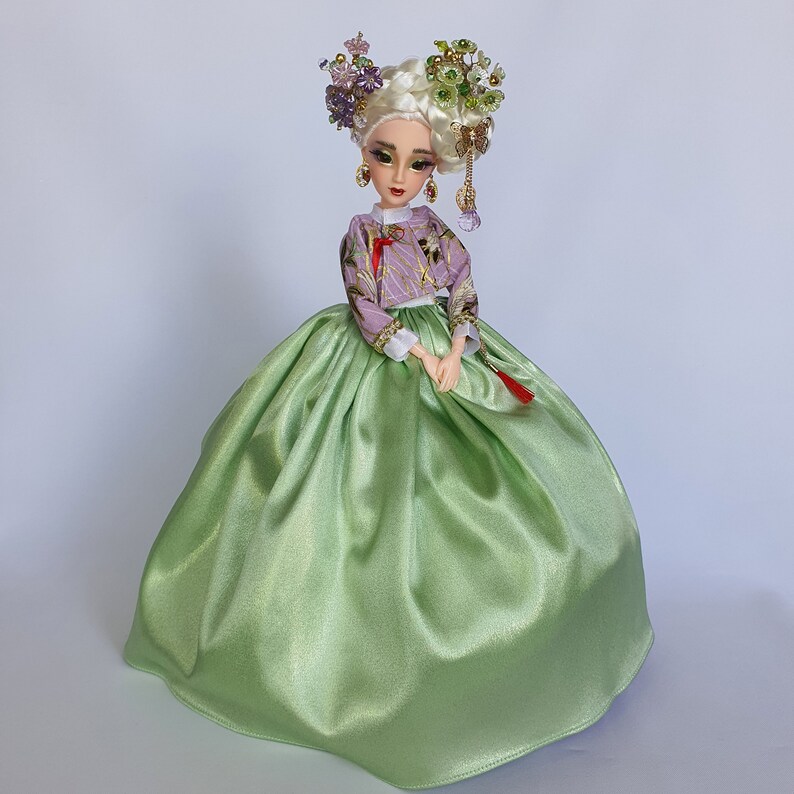 Korean Geisha Kisaeng White Hair Green With Lilac Hanbok - Etsy Canada