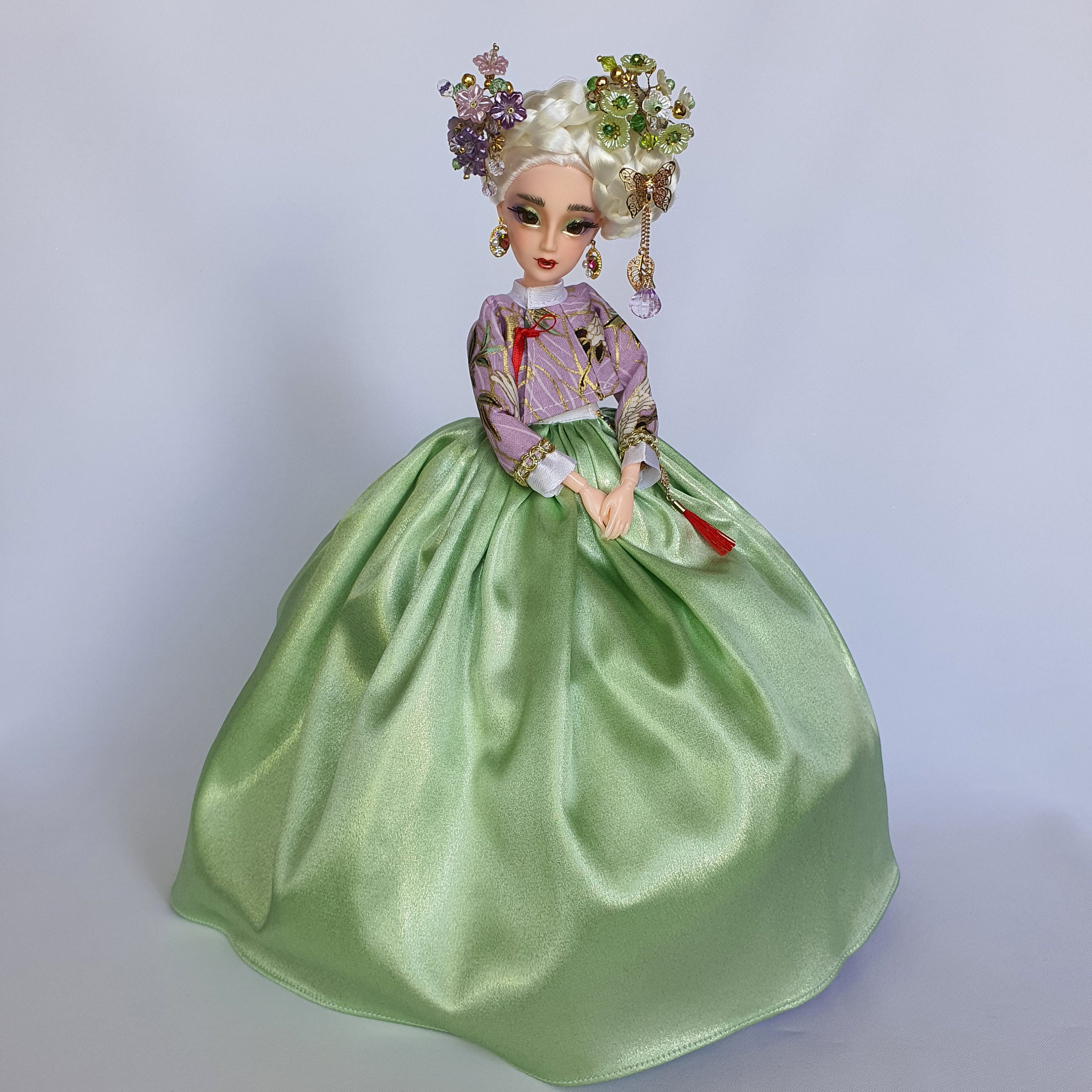 Korean Geisha Kisaeng White Hair Green With Lilac Hanbok - Etsy