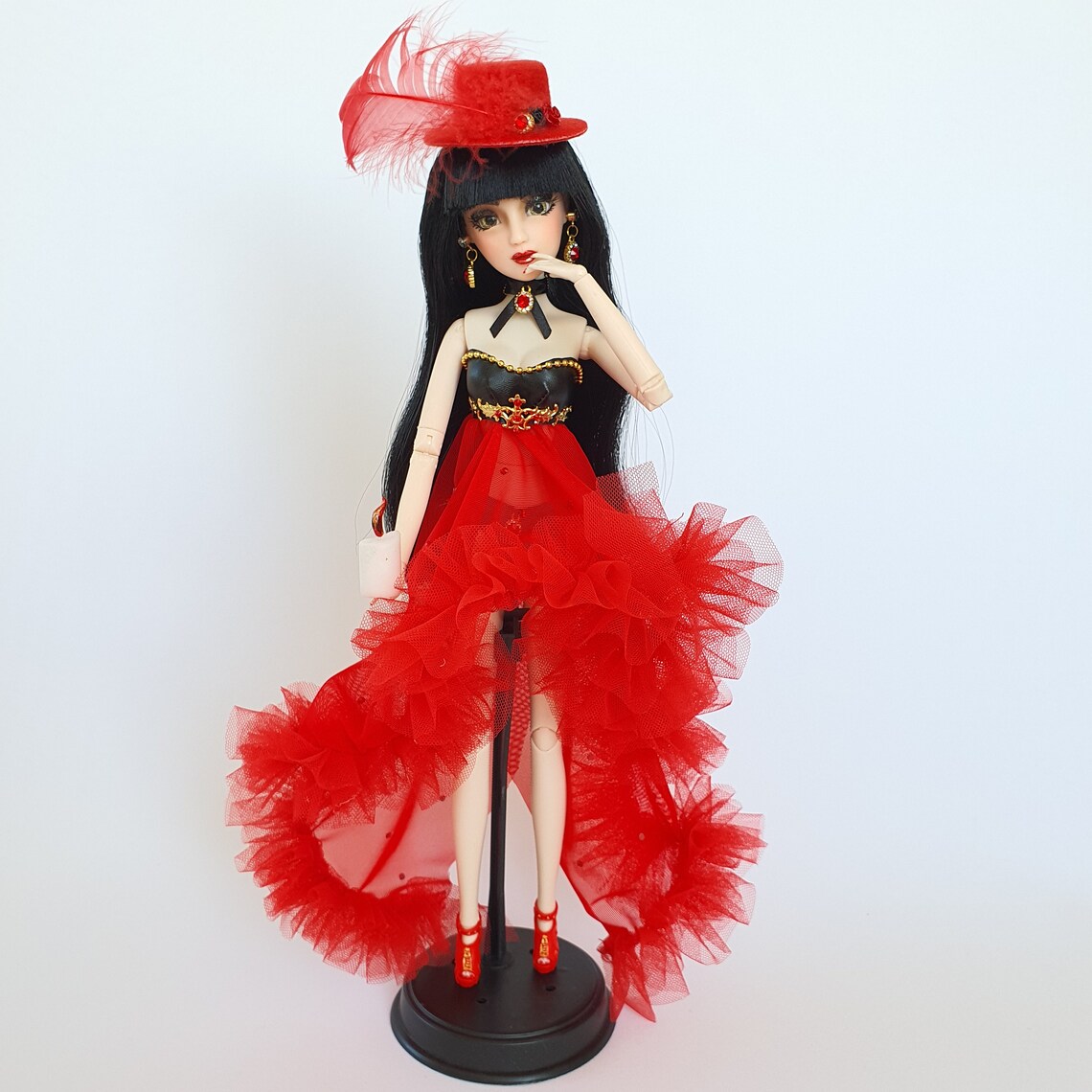 Moulin Rouge Doll Red Dress Feather Hat Yellow Eyes Black - Etsy