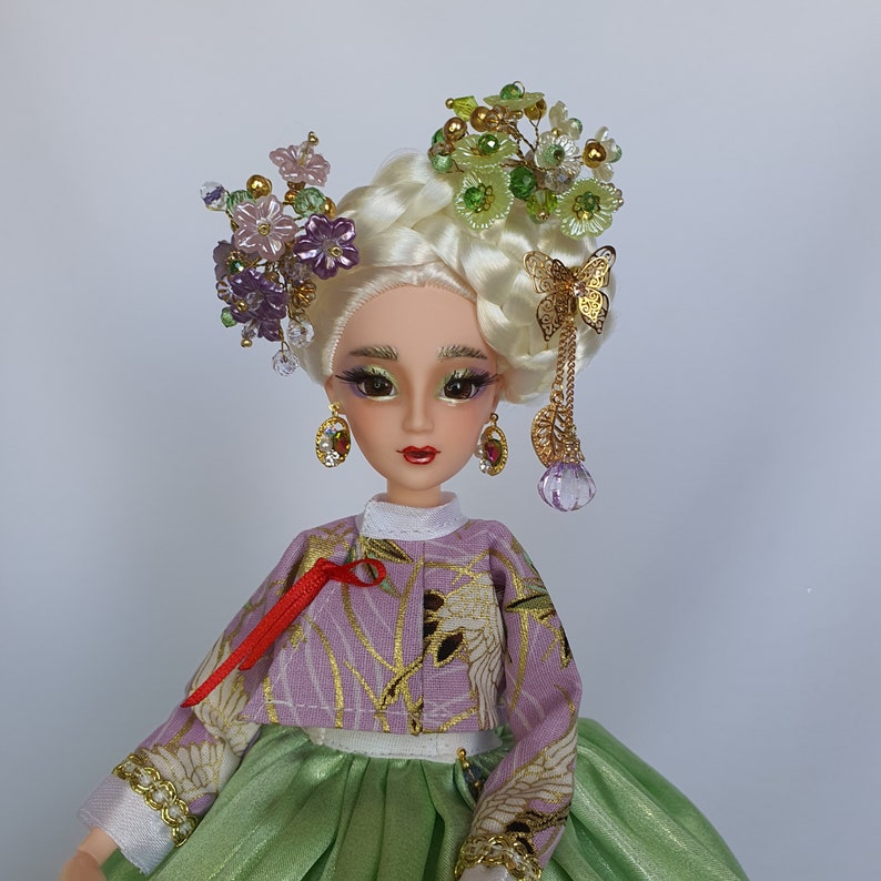 Korean Geisha, Kisaeng, White Hair, Green With Lilac Hanbok, Asian ...