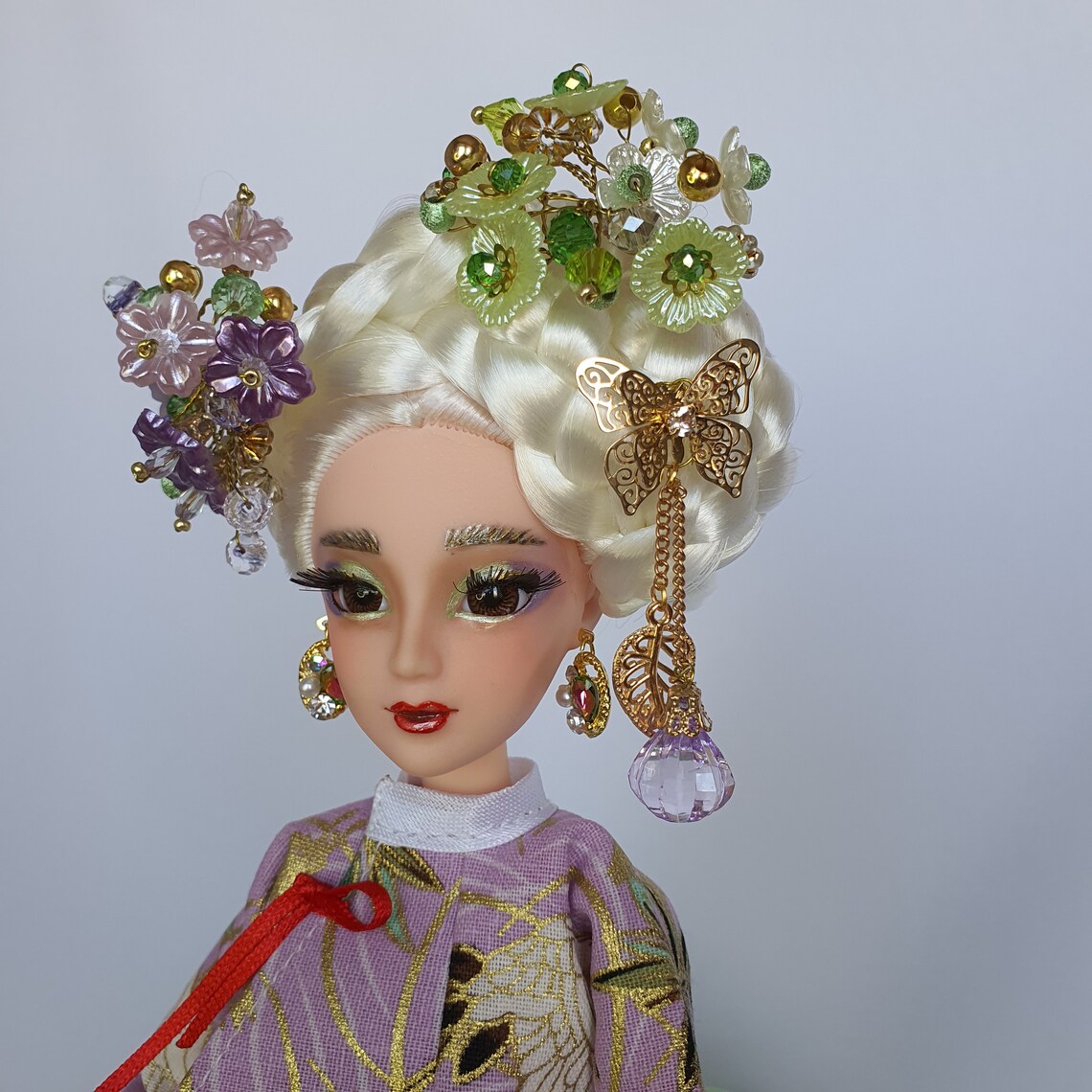 Korean Geisha, Kisaeng, White Hair, Green With Lilac Hanbok, Asian ...
