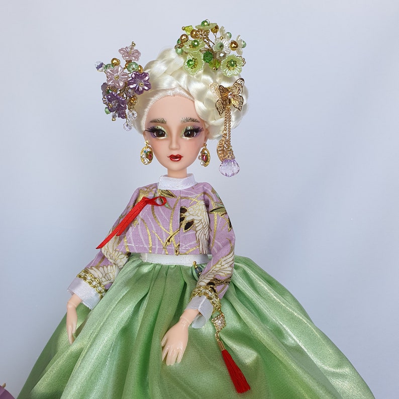 Korean Geisha Kisaeng White Hair Green With Lilac Hanbok - Etsy Canada