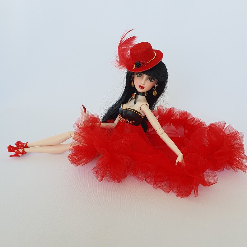 Moulin Rouge Doll Red Dress Feather Hat Yellow Eyes Black - Etsy
