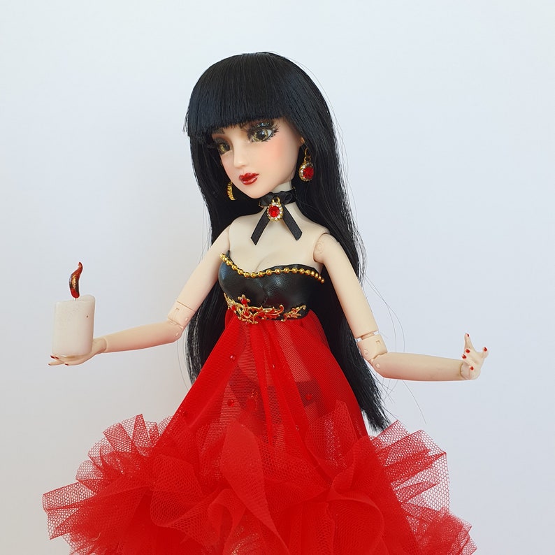 Moulin Rouge Doll Red Dress Feather Hat Yellow Eyes Black - Etsy