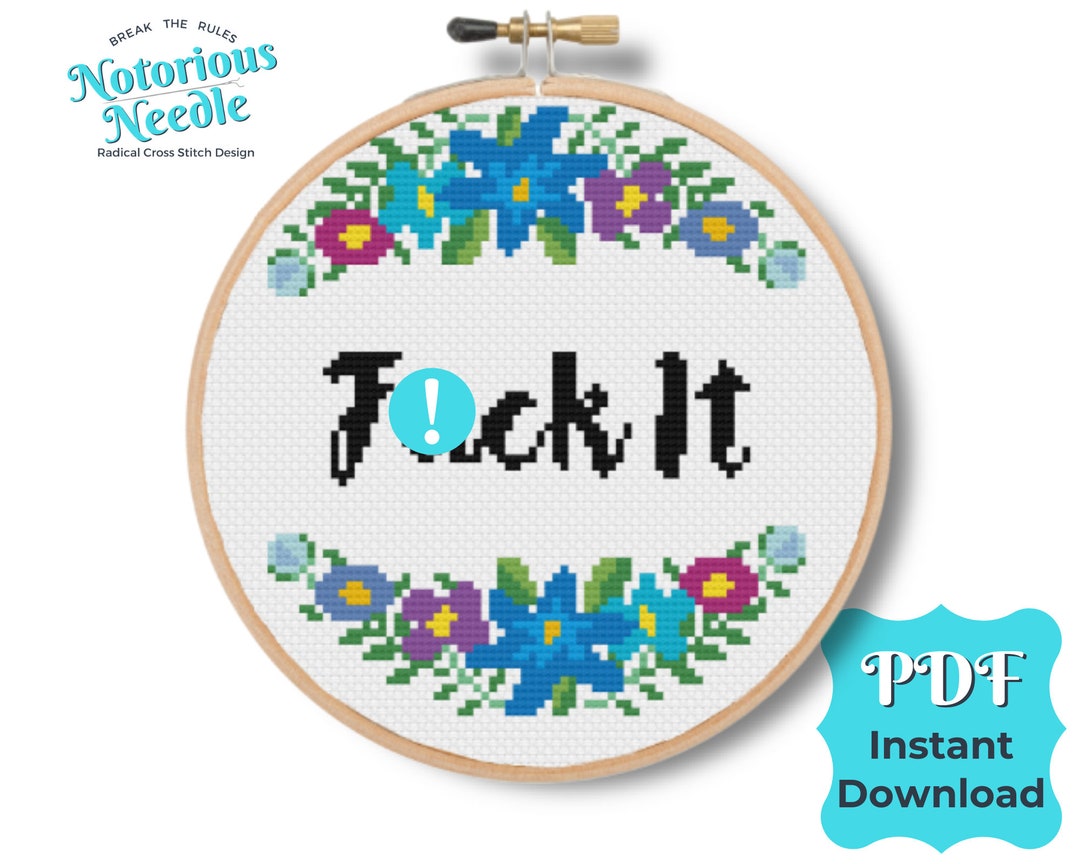 Buy Funny Swear Word Cross Stitch Pattern: Blue Floral Wreath (PDF ...