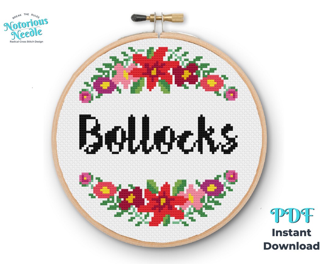 Curse Swear Word Quote, Bollocks Cross Stitch Pattern in Black Alphabet ...