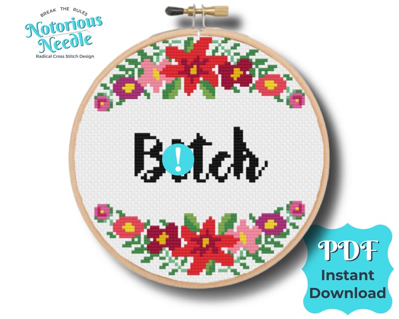 Curse Swear Word Cross Stitch Pattern Quote Bitch in Black - Etsy
