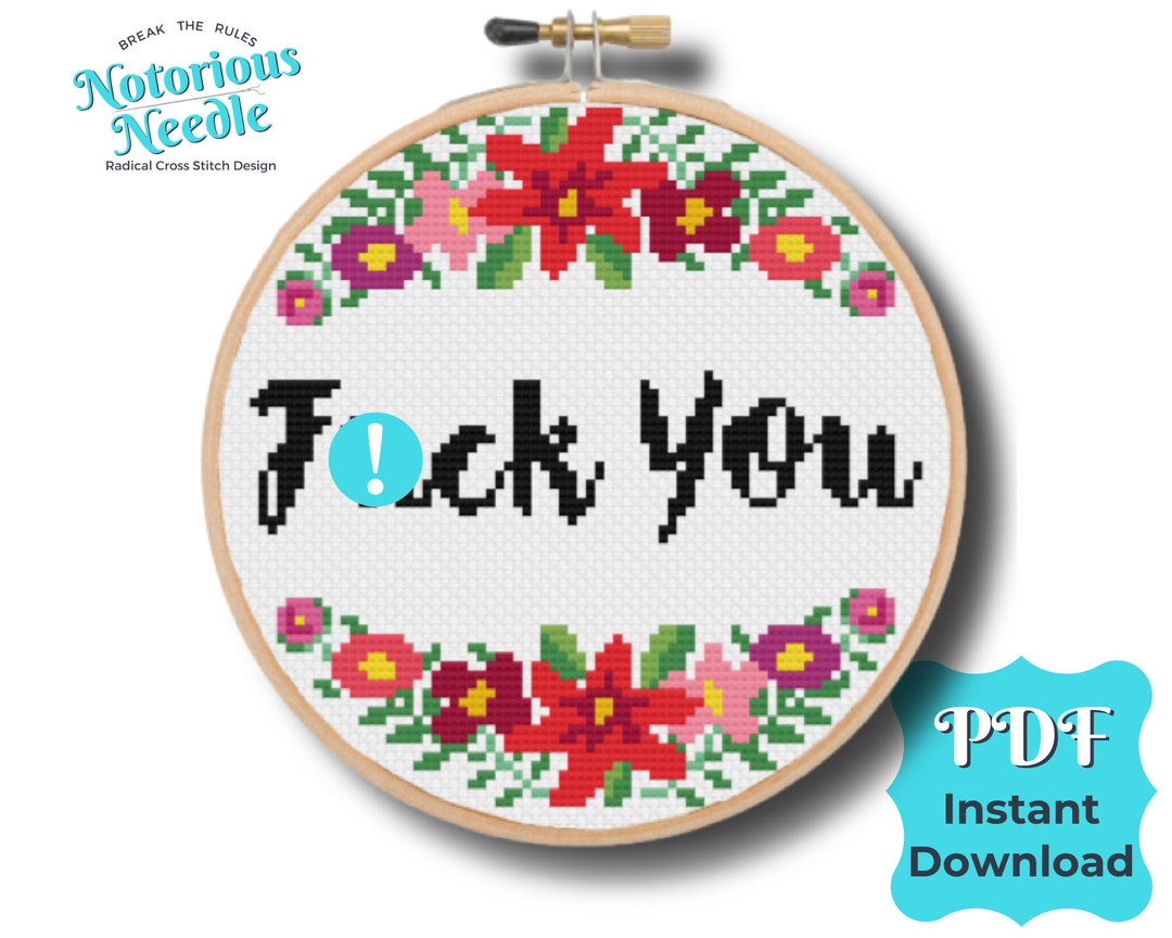 Funny Swear Word Cross Stitch Pattern: Red Floral Wreath (PDF Download ...