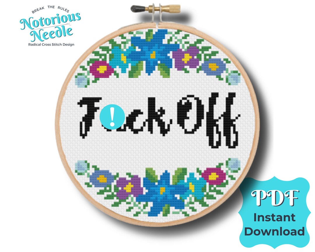Swear Word Cross Stitch Pattern: Blue Floral Wreath (PDF Digital ...