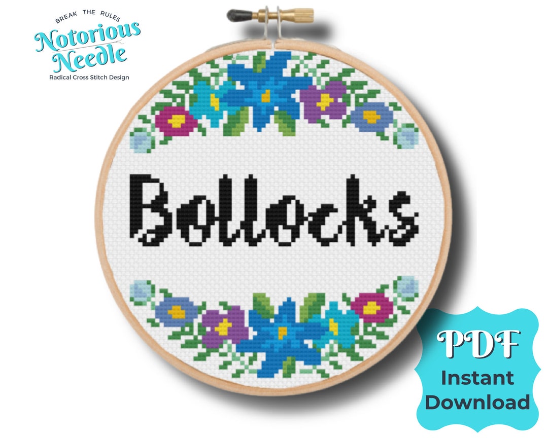Curse Swear Word Cross Stitch Pattern Quote Bollocks in Black - Etsy