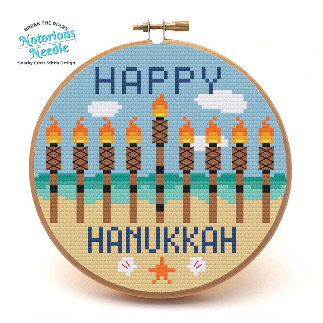 Tiki Torch Menorah Cross Stitch Pattern, Gift for Hanukkah Decor ...