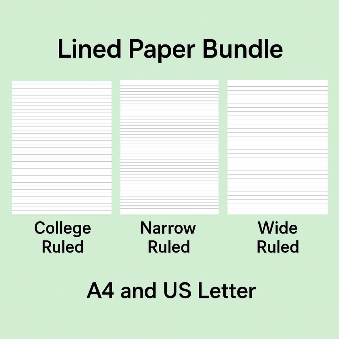 Printable Lined Paper Bundle | A4 & US Letter Sizes | Narrow, College ...