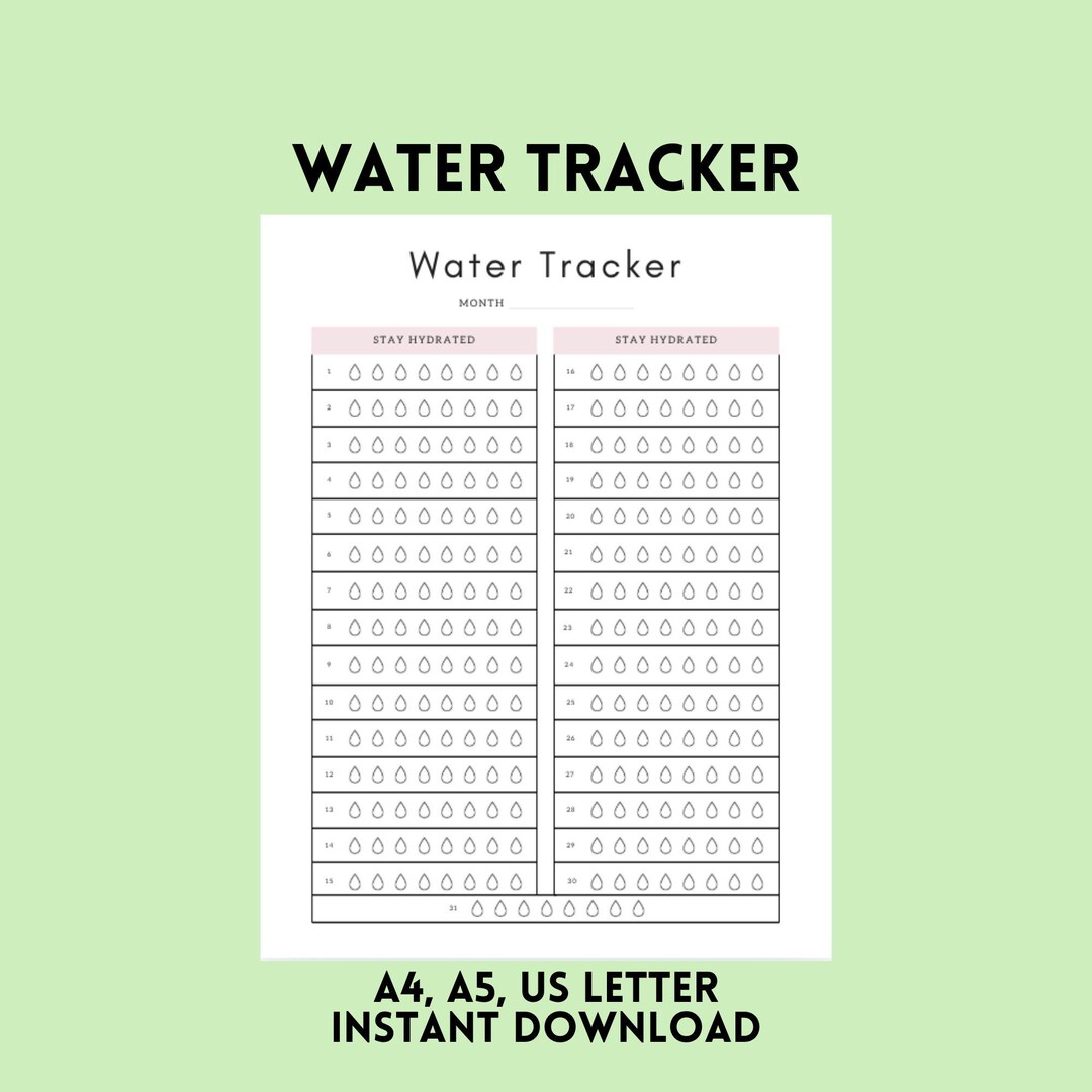 Water Tracker Printable PDF | Monthly Daily Hydration Log | A4, A5 & US ...