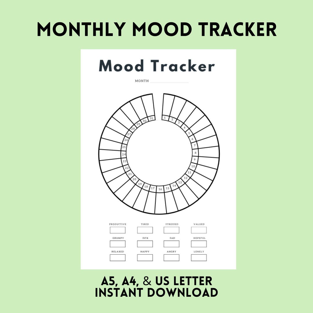 Mood Tracker Printable | A4, A5 & US Letter | Mood Coloring Chart ...