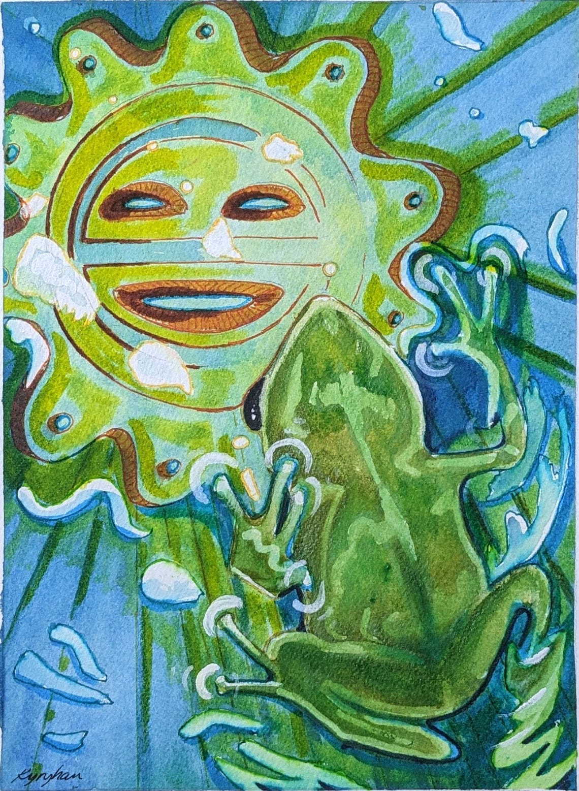 Coqui Frog Art Print, Taino Sun Symbol - Etsy