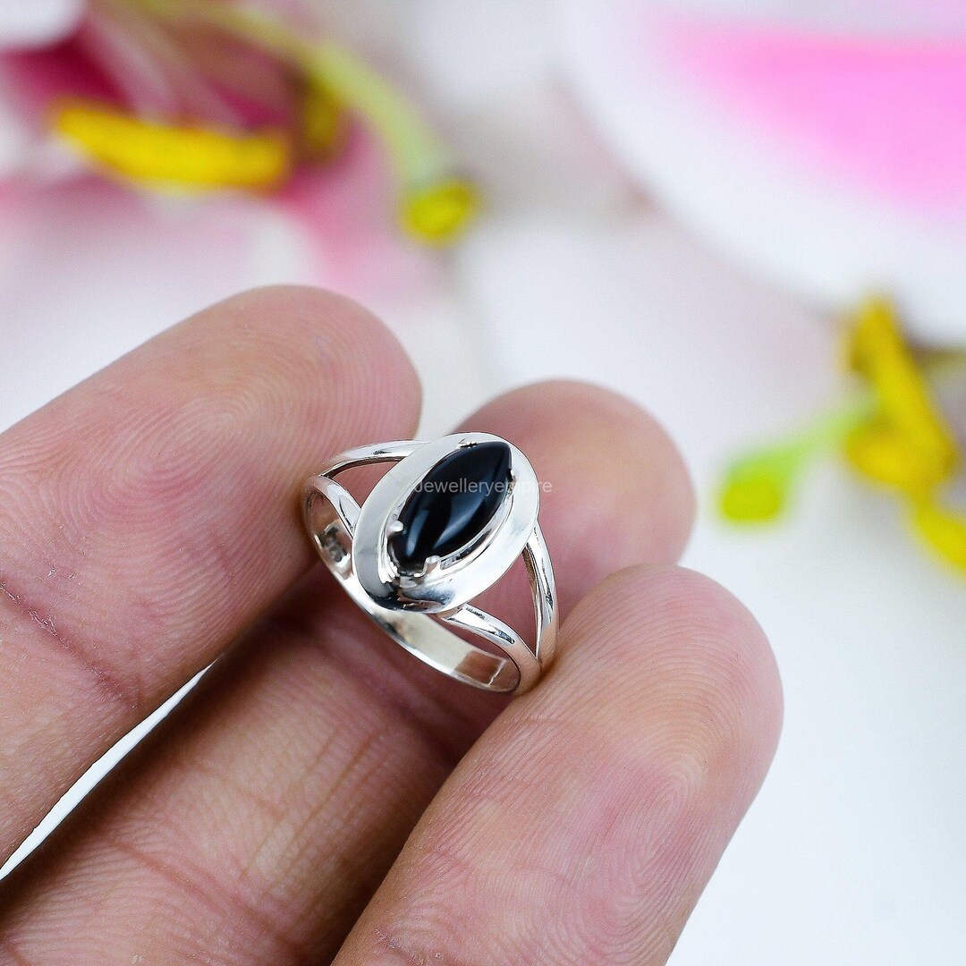 Rare Black Onyx Ring, Black Gemstone Ring, Band Ring, 925 Sterling ...