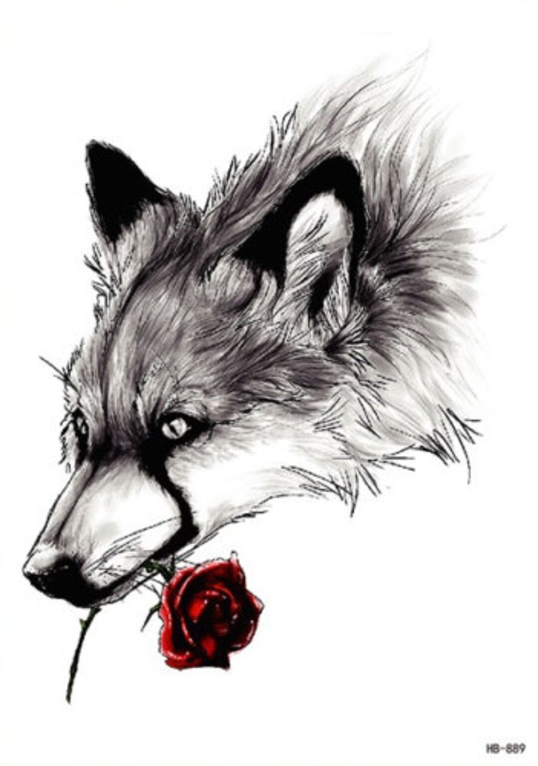 Wolf Rose Design Temporary Tattoos Stickers Body Art Men Women Fashion ...